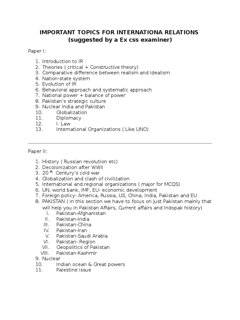 Key Topics in International Relations | PDF | Politics | Travel