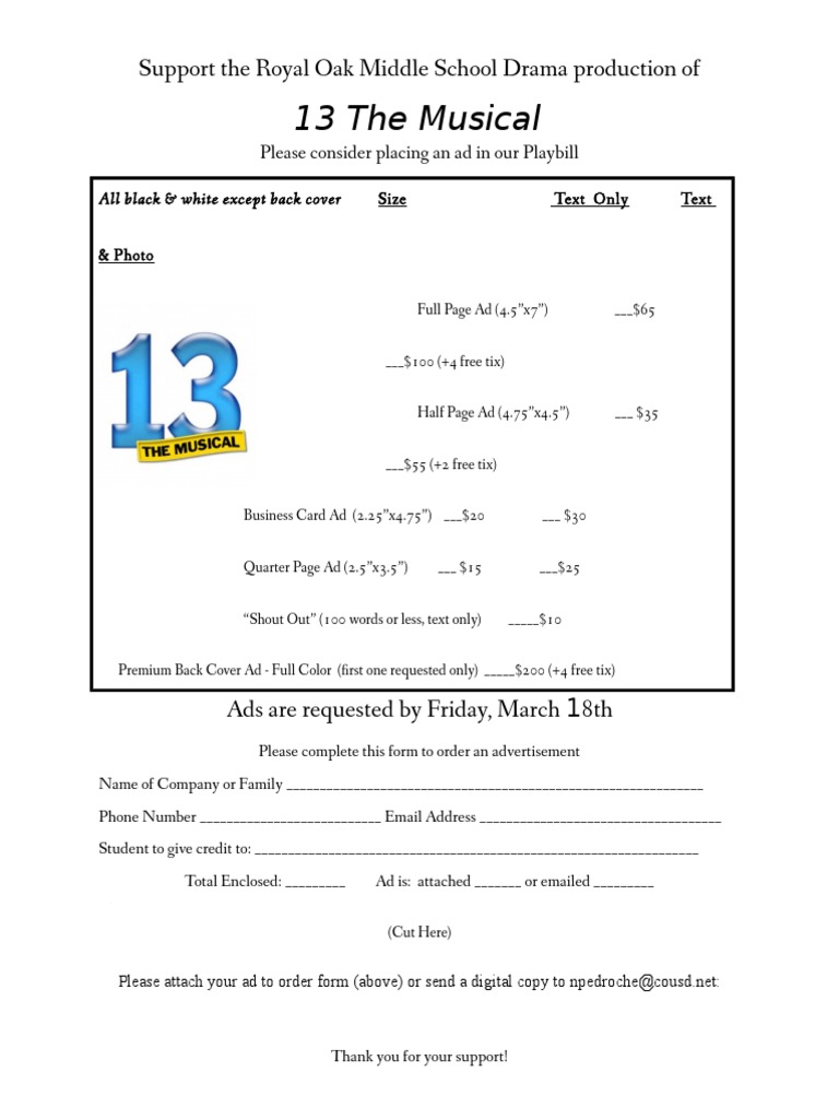 Ad Order Form - PlayBILLDer Format | PDF