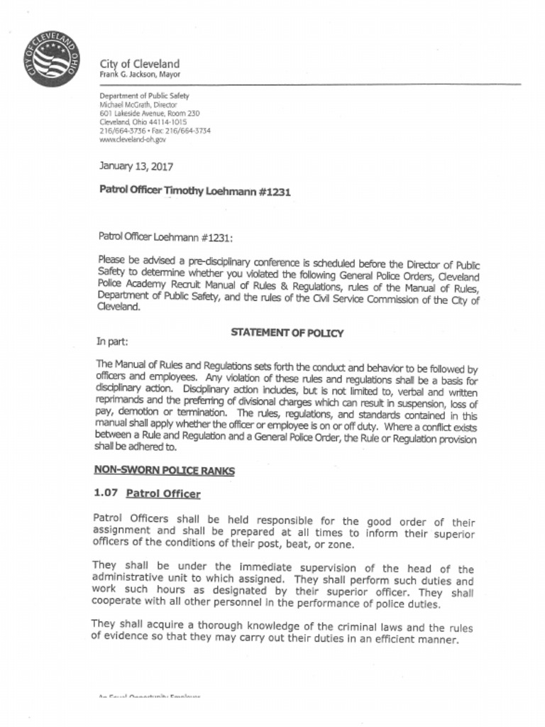 PO Timothy Loehmann Charge Letter | PDF