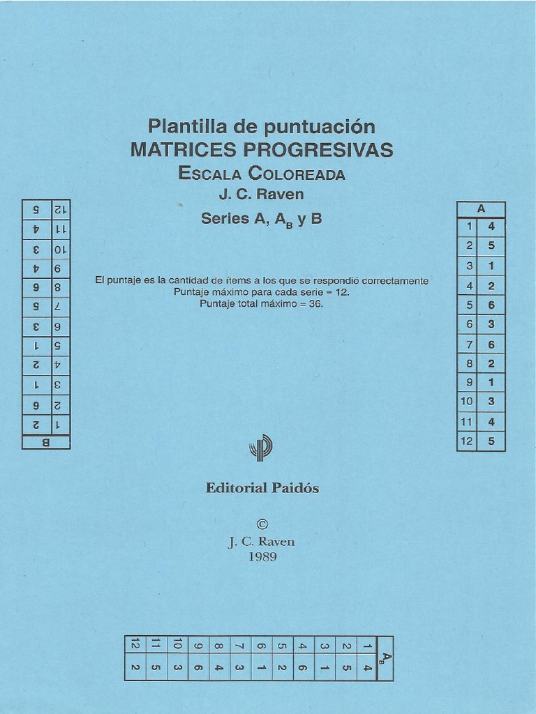Plantilla Correcciòn Escala Coloreada RAVEN | PDF