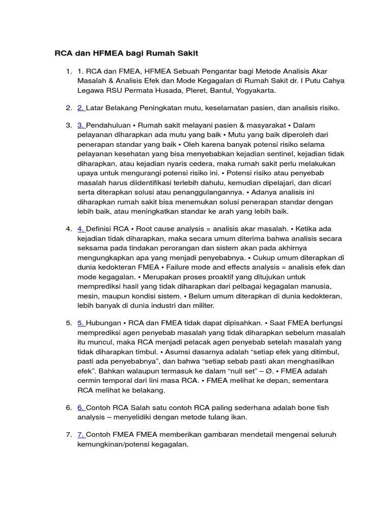 RCA Dan HFMEA Bagi Rumah Sakit | PDF