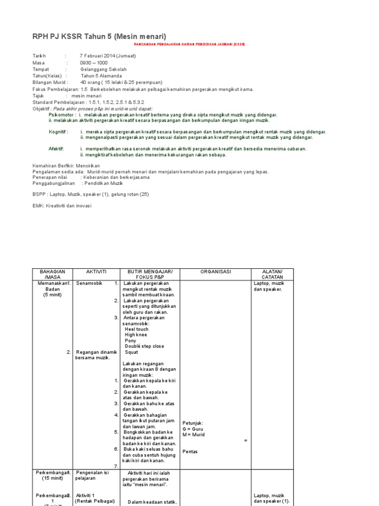 RPH PJ KSSR Tahun 5 | PDF