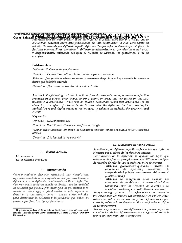 Deflexión en Vigas Curvas | PDF | Doblar | Calculo diferencial