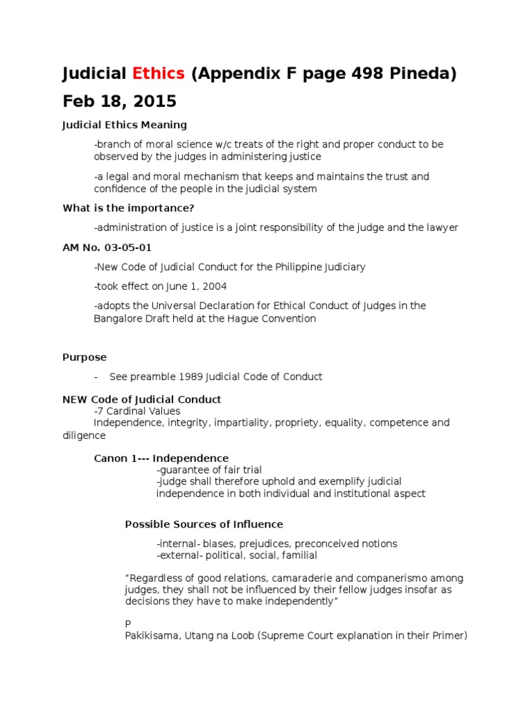 Judicial Ethics Notes | PDF | Judiciaries | Judge