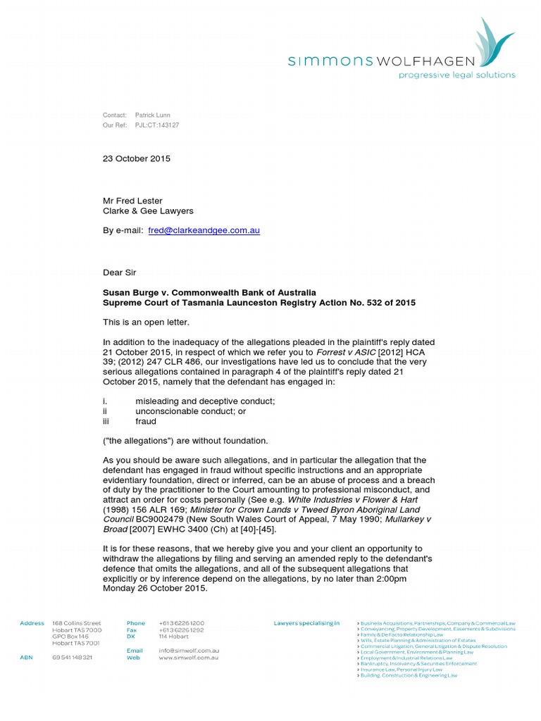 Letter by Email To Fred Lester at Clarke & Gee | PDF