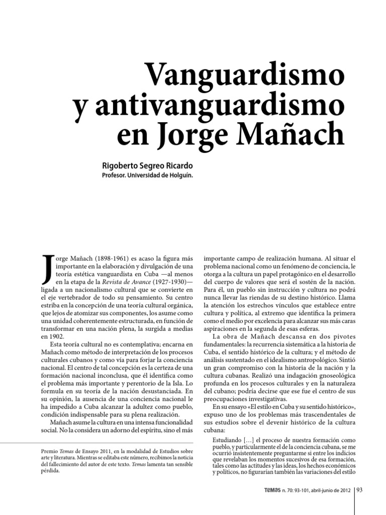 Vanguardismo en Jorge Mañach | PDF | Cuba | Vanguardia