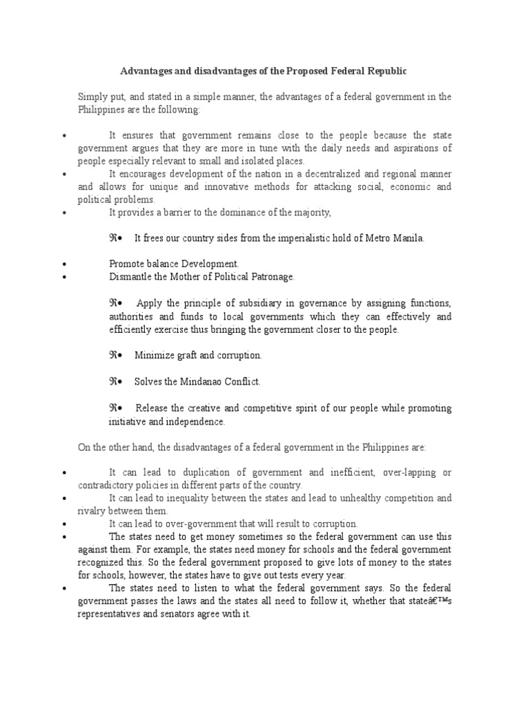 Advantages and Disadvantages of The Proposed Federal Republic | PDF ...