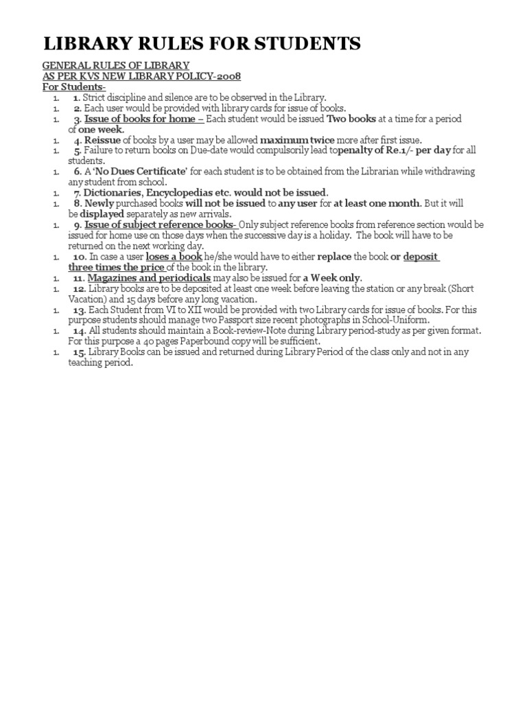 Library Rules For Students | PDF | Libraries | Books