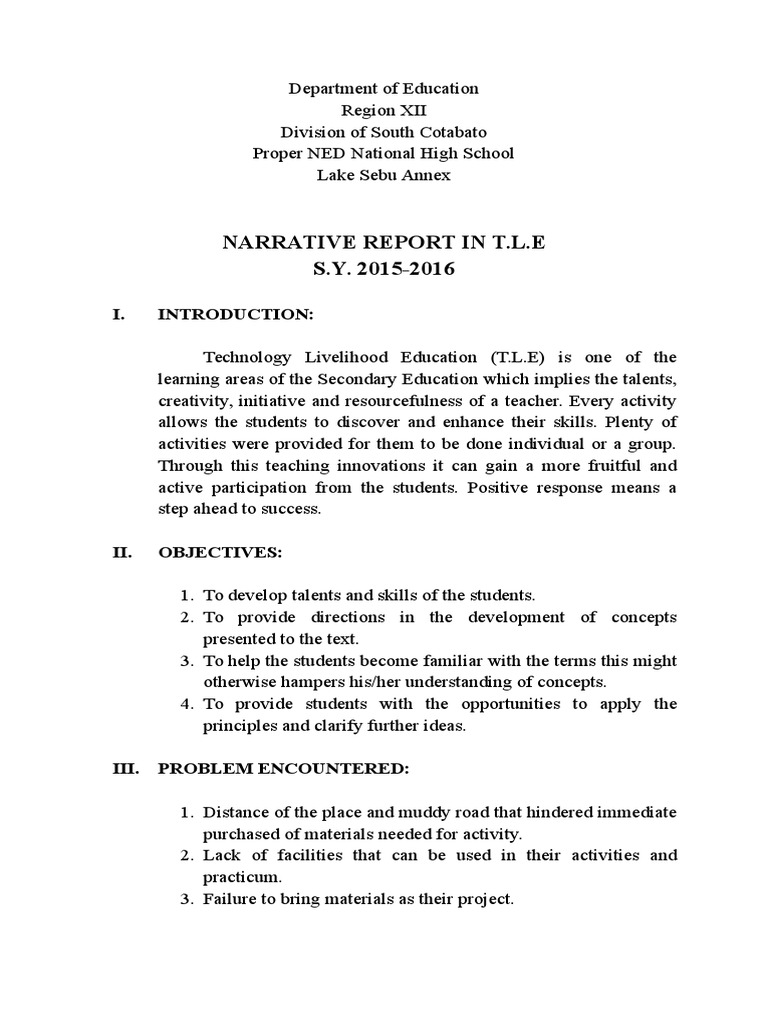 Narrative Report T.L.E | PDF