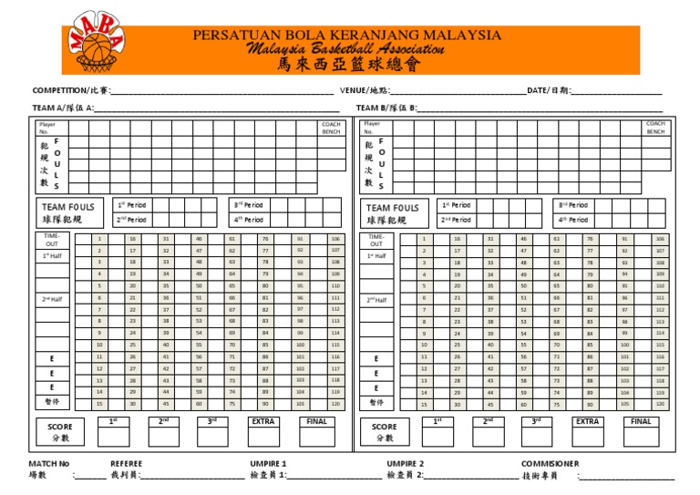 Basketball Score Sheet Template | PDF