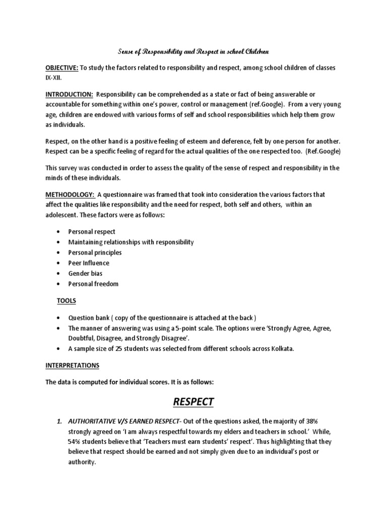 Respect and Responsibility Survey | PDF | Survey Methodology | Behavioural Sciences