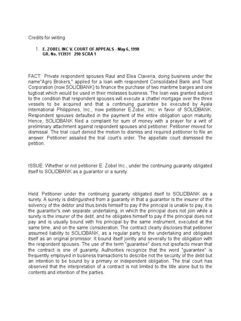 Credits For Writing | PDF | Guarantee | Common Law