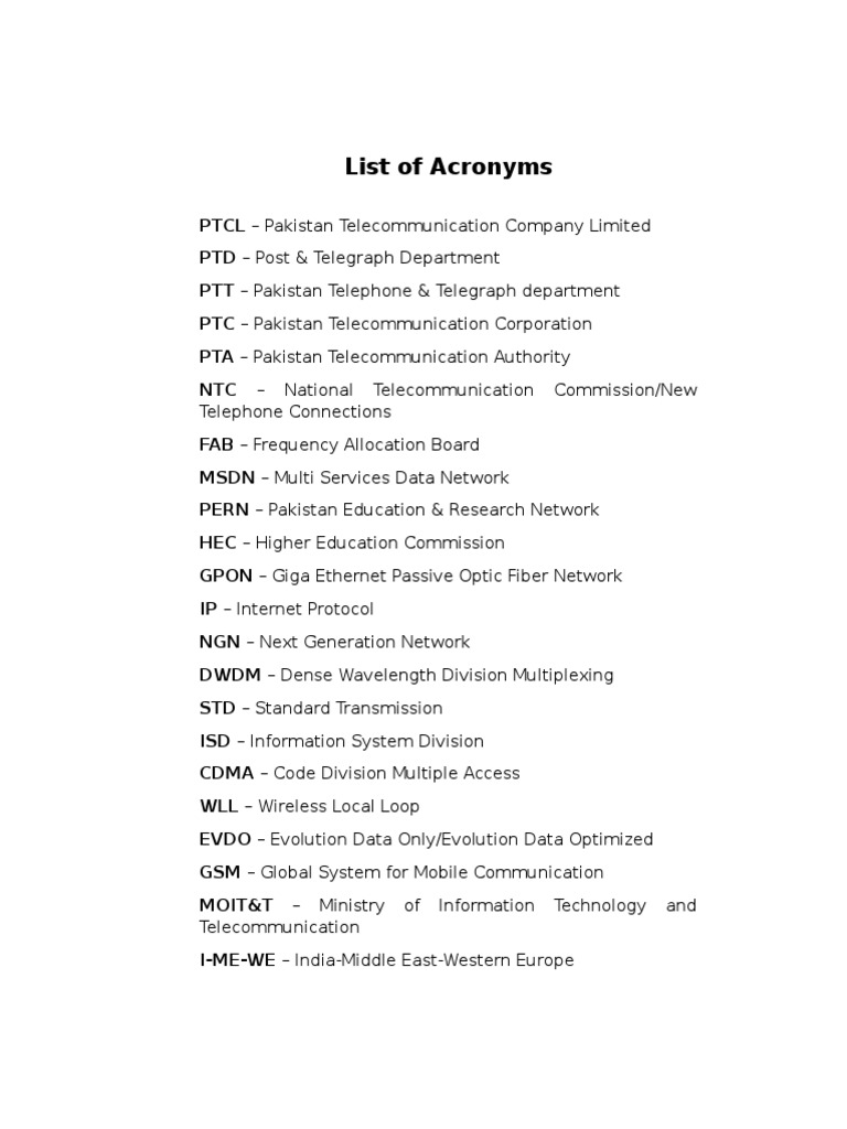 List of Acronyms: Telephone Connections | PDF