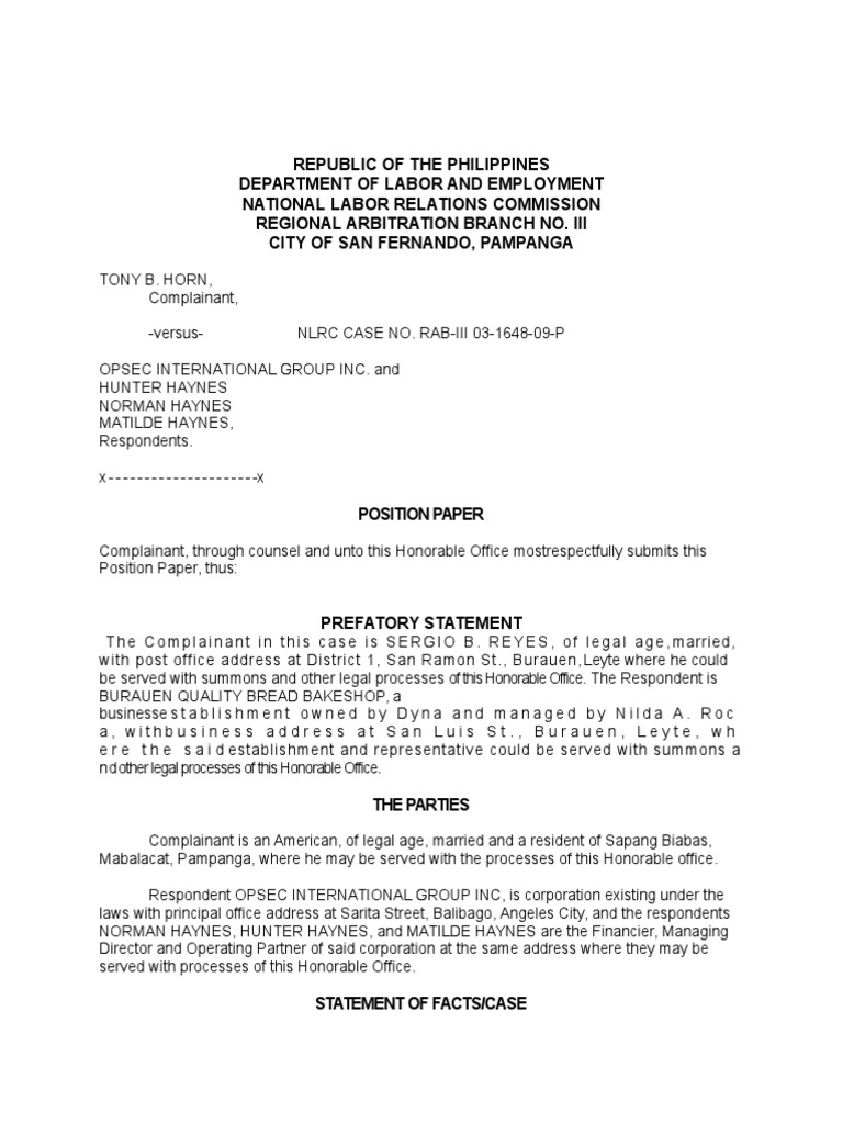 Labor Position Paper Sample - Real | PDF | Overtime | Workweek And Weekend