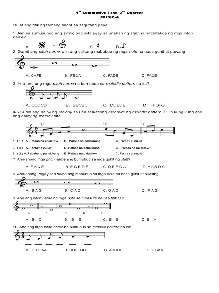 1st & 2nd Summative Test MUSIC | PDF