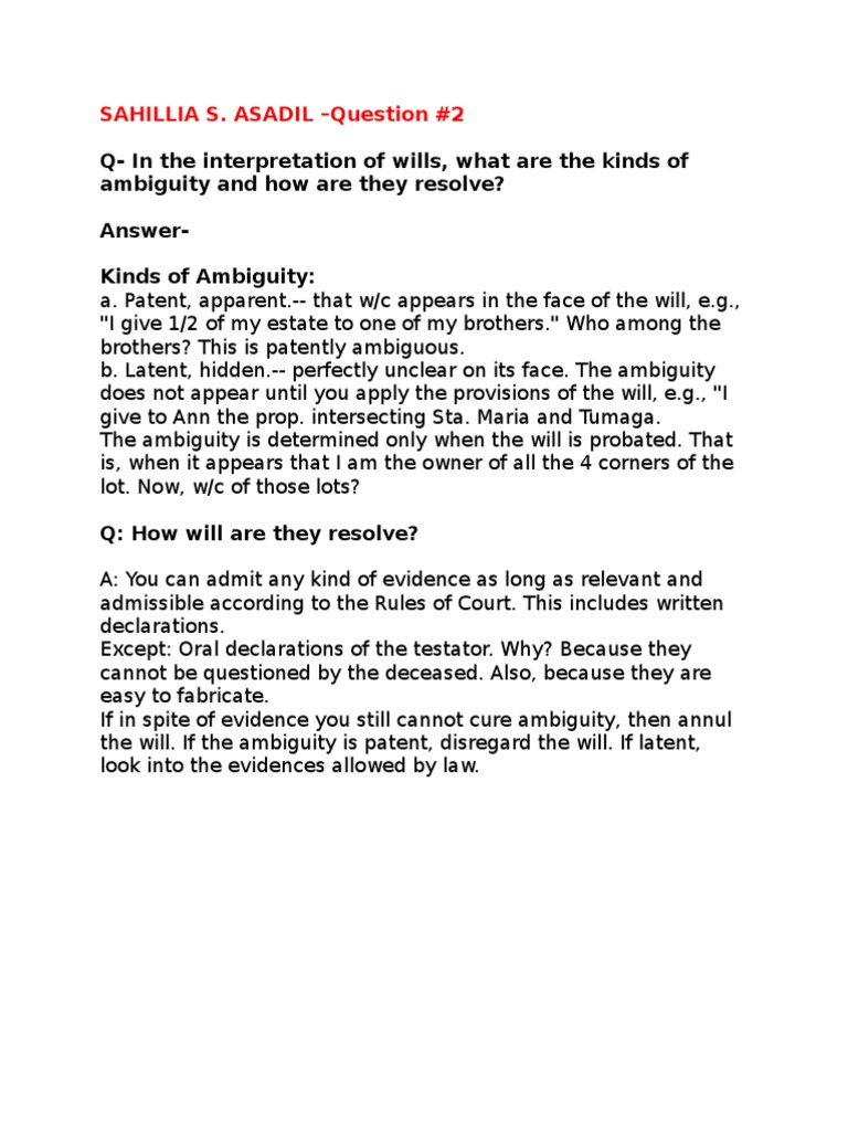 Resolving Ambiguities in Wills: Distinguishing Between Patent and ...