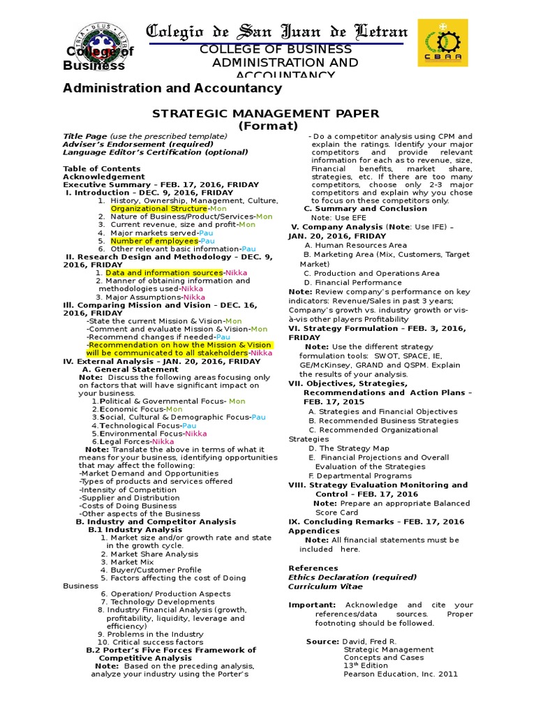 Strama Paper Format Final 2nd Sem | PDF | Strategic Management | Business