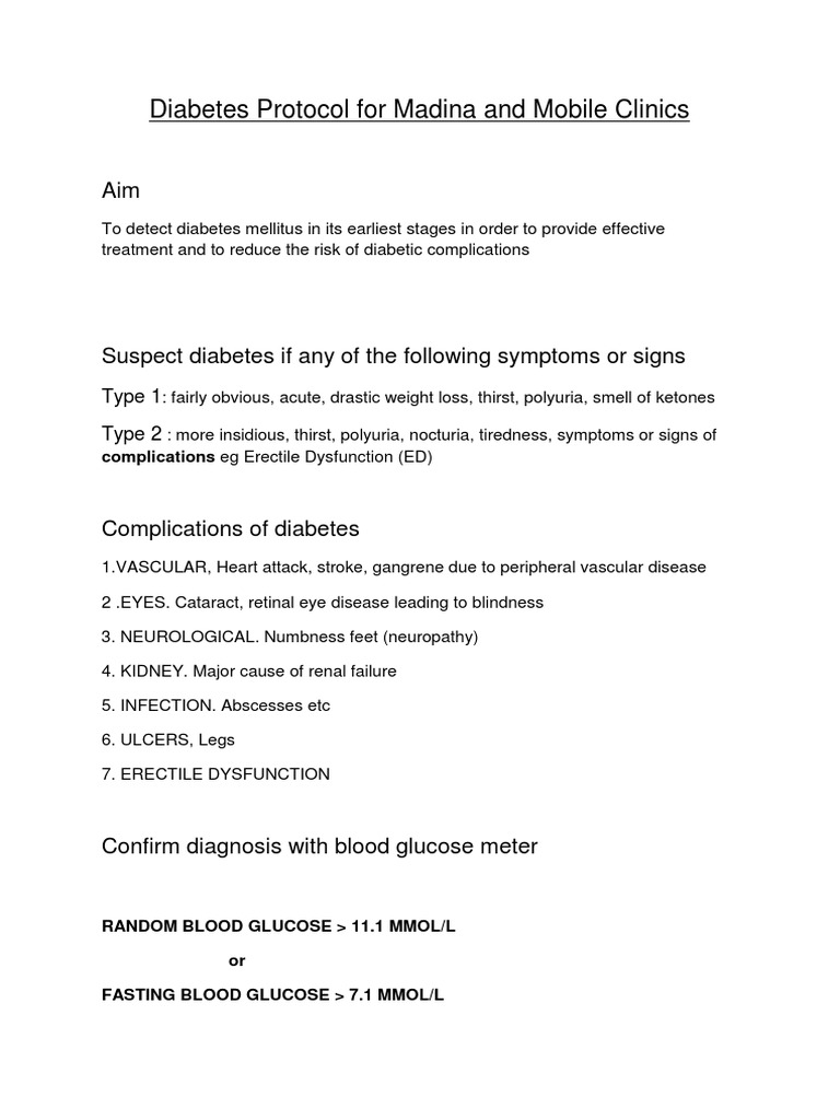Diabetes Protocol | Diabetes Mellitus | Diabetes Mellitus Type 2