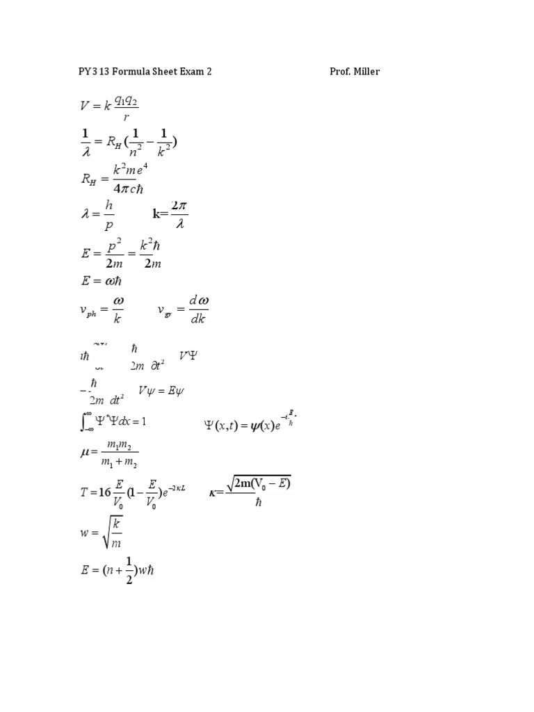 Formula Sheet Exam 2 A | PDF