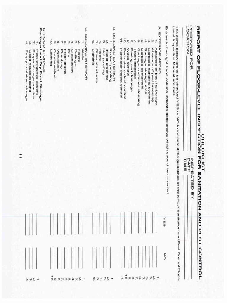 Pest Control Sanitation Checklist | PDF