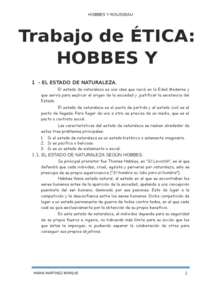 Trabajo Hobbes y Rousseau | PDF | Contrato social | Jean-Jacques Rousseau