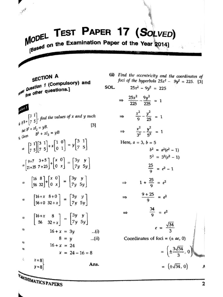 Frank ISC Mathematics Model Test Paper 17 | PDF