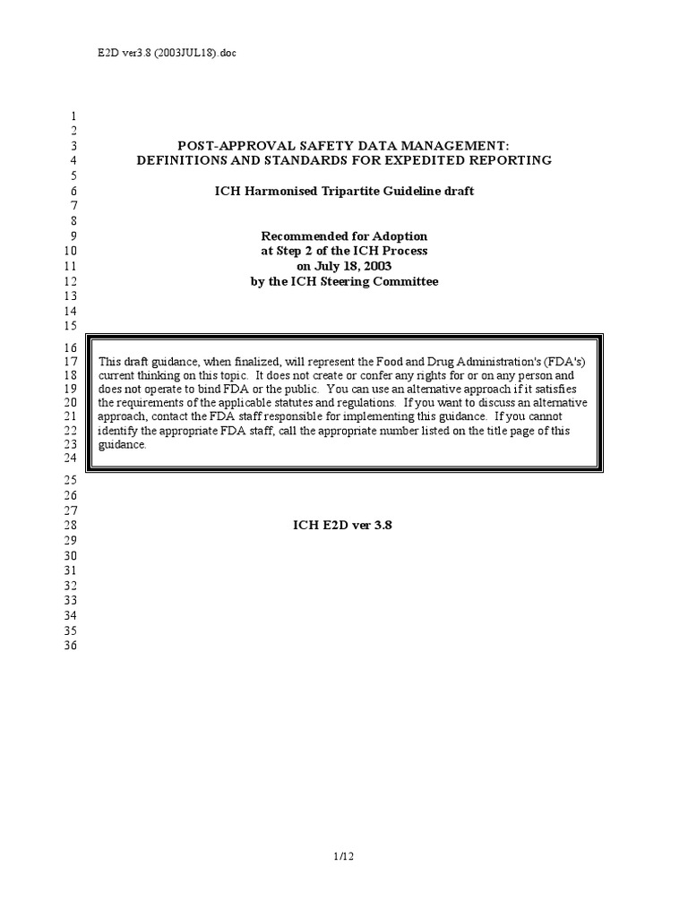 Post-Approval Safety Data Management: Definitions and Standards For ...
