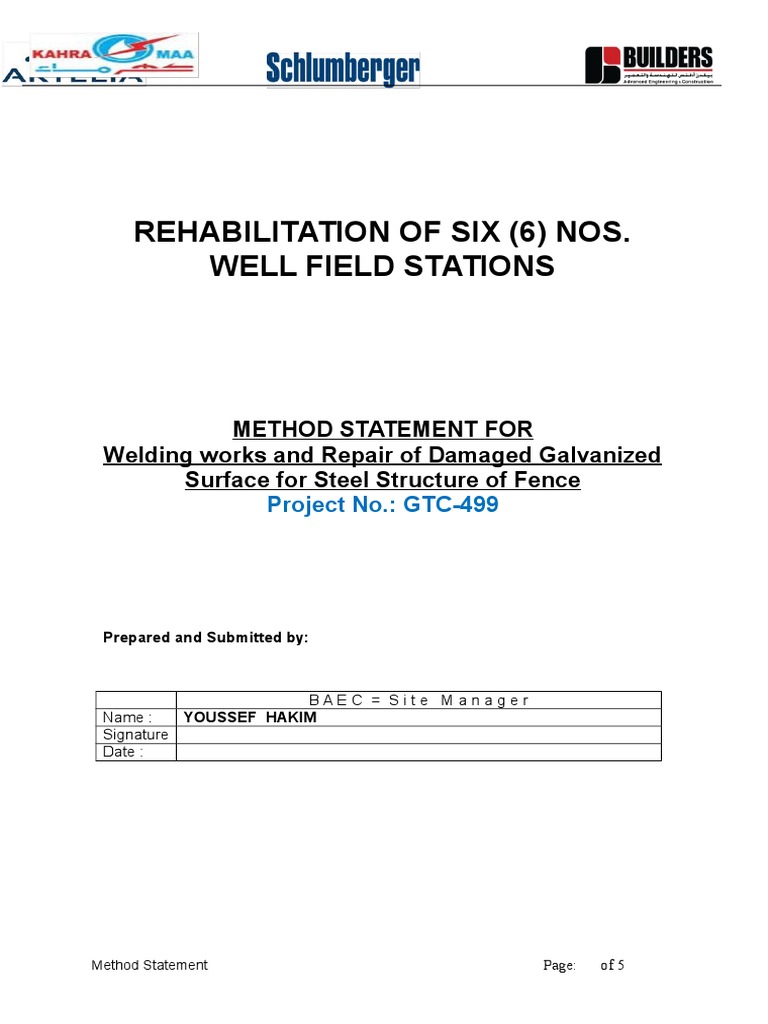 Method Statement For Repair Work On Steel Structure Related To Fence ...
