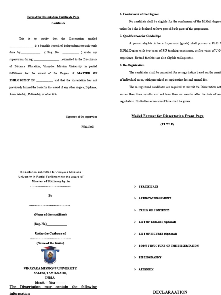 M.Phil Dissertation Certificate Format | PDF | Thesis | Academic Degree