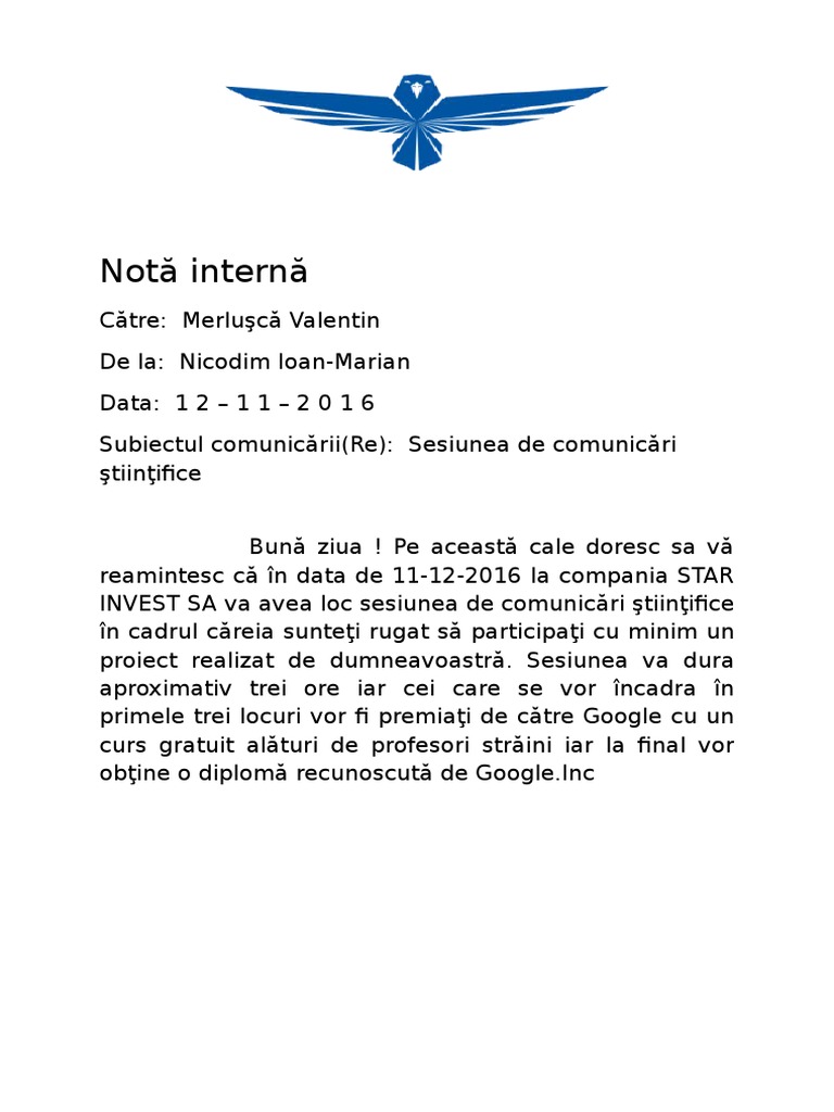 Nota Interna - Memorandum