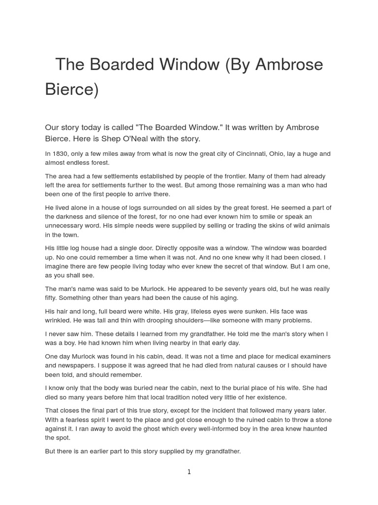 The Boarded Window (By Ambrose Bierce) | PDF | General Fiction