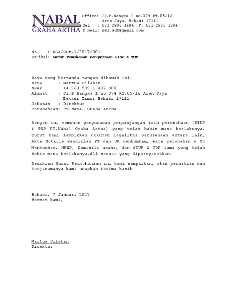 Permohonan Perpanjangan SIUP & TDP | PDF