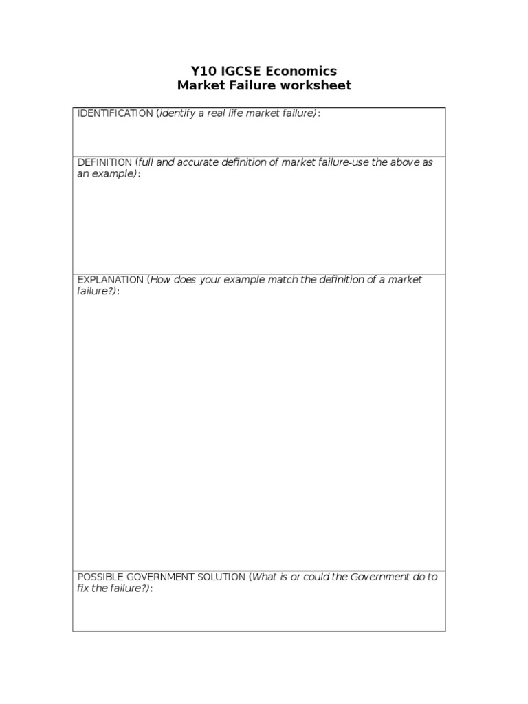 Y10 IGCSE Economics Market Failure Worksheet: An Example) | PDF | Business