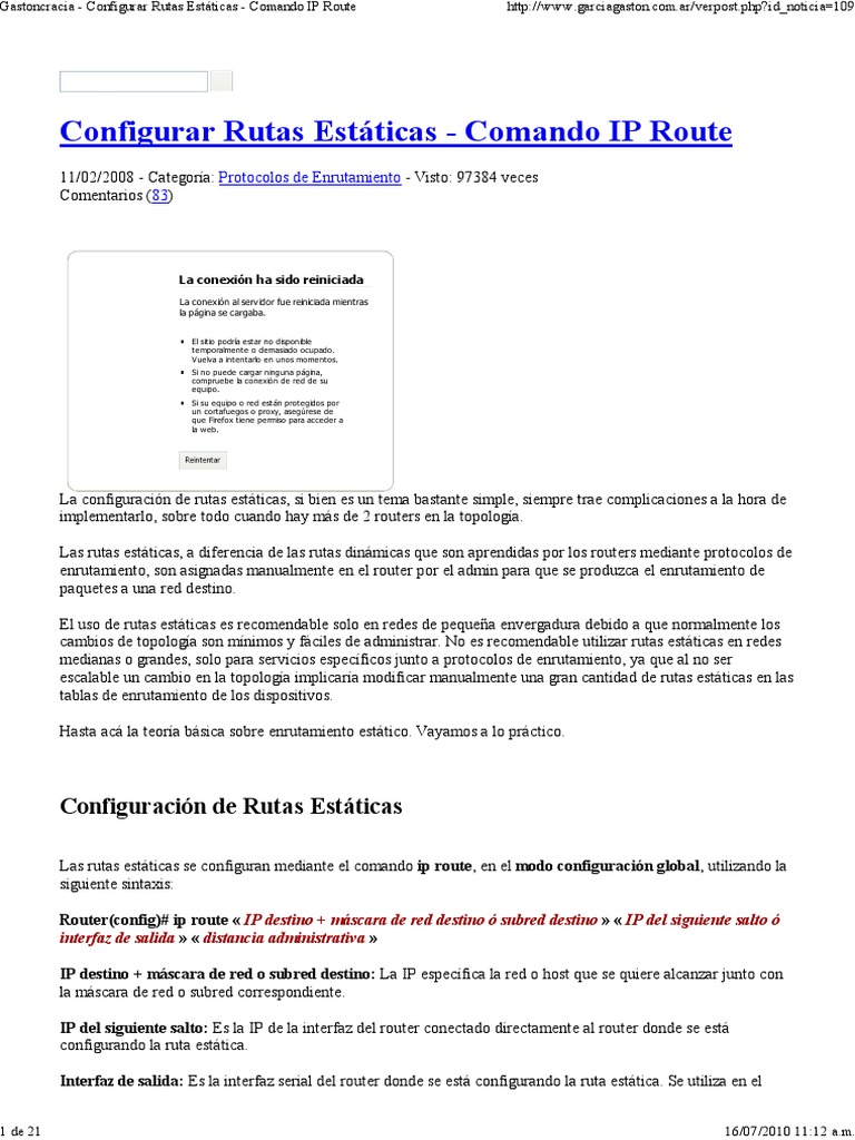 Configurar Rutas Estaticas... | PDF | Enrutador (Computación) | Dirección IP