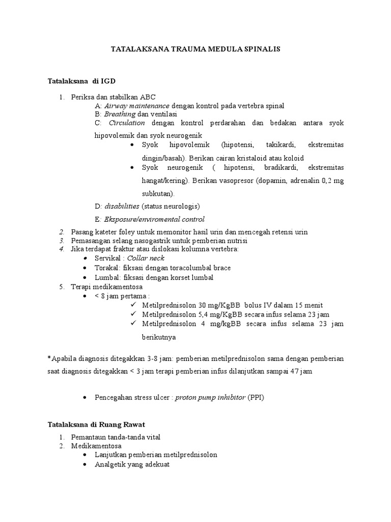 Tatalaksana Trauma Medula Spinalis | PDF
