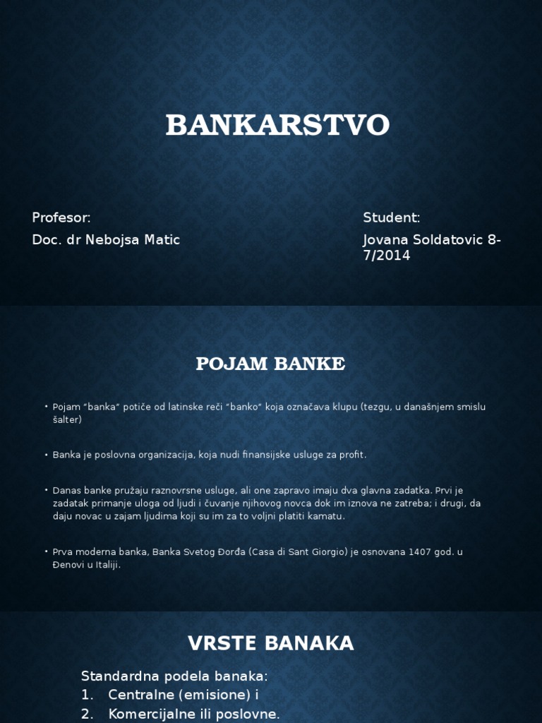 Pojam Banke Bankarstvo JS | PDF