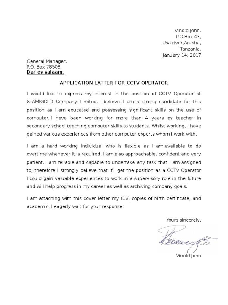Cover Letter For CCTV Oparetor | PDF | Behavior Modification | Cognition