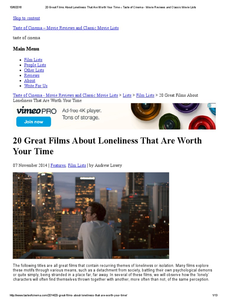 20 Great Films About Loneliness That Are Worth Your Time Taste of ...