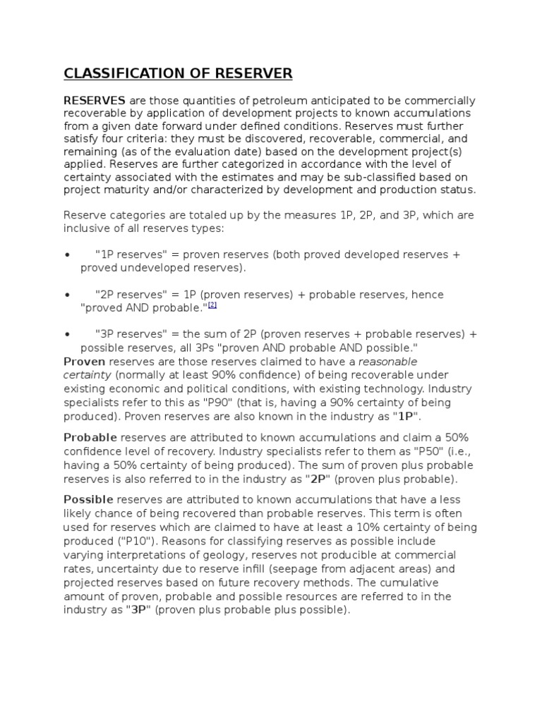 Classification of Reserver | PDF | Oil Reserves | Industries