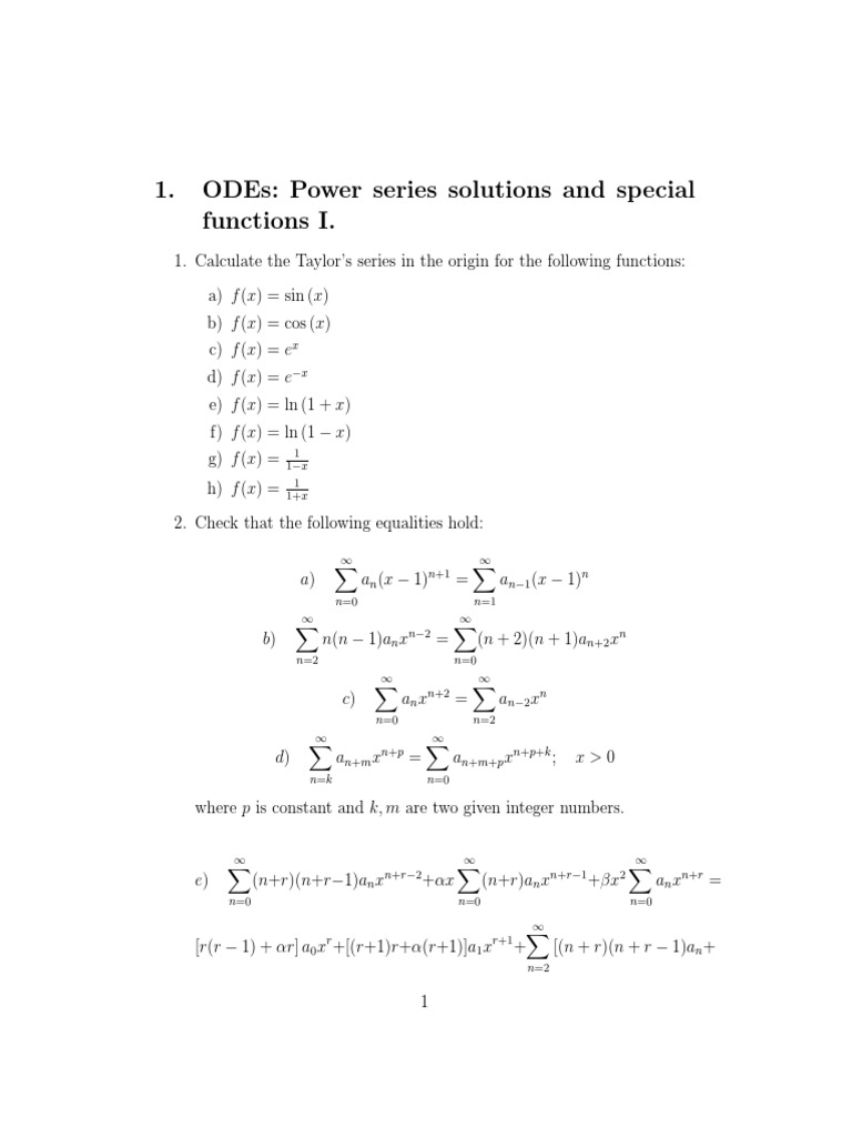 Odes: Power Series Solutions and Special Functions I | PDF