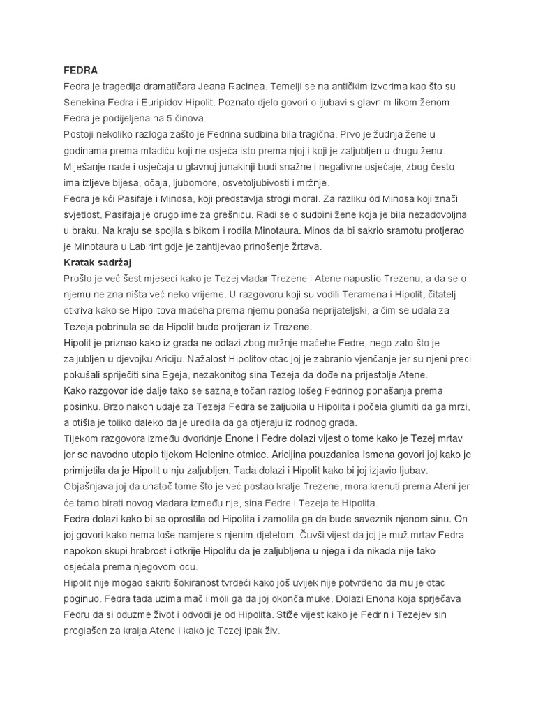 FEDRA Kratak Sadrzaj | PDF