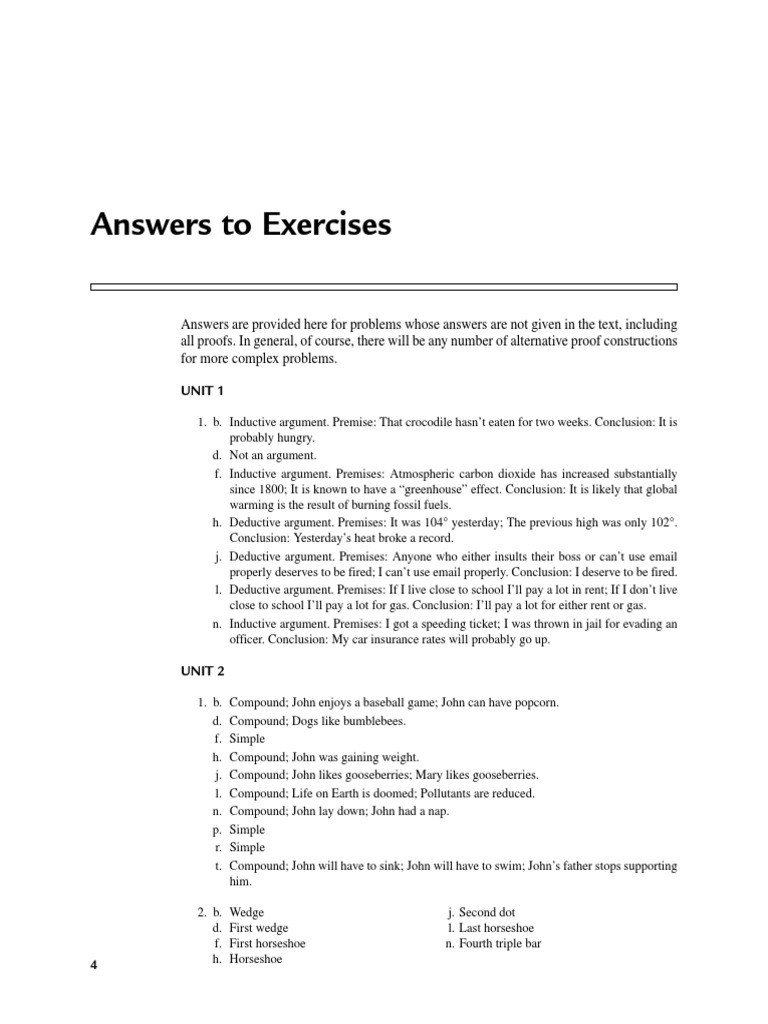 Answers To Exercises: Unit 1 | PDF | Contradiction | Argument