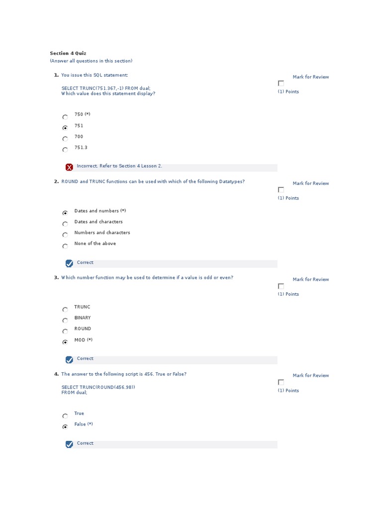 Section 4 Quiz | PDF | Sql | Table (Database)