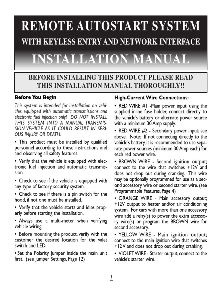 Remote Autostart System: Installation Manual | PDF | Ignition System ...