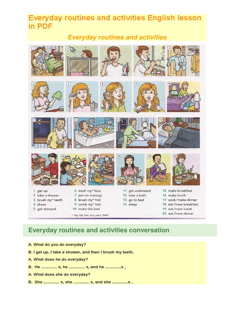 Everyday Routines and Activities English Lesson in PDF | PDF | Foreign ...