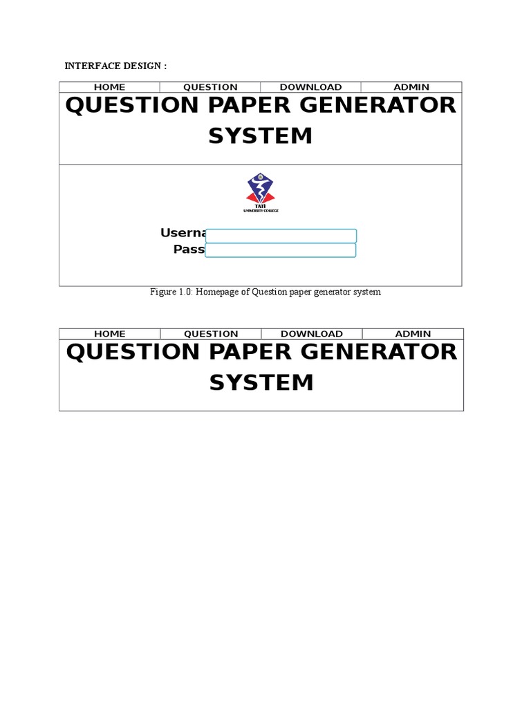 Question Paper Generator System: Username: Password | PDF