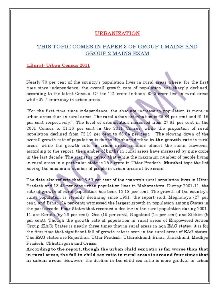 Urbanization Notes | PDF | Urbanization | Sanitation