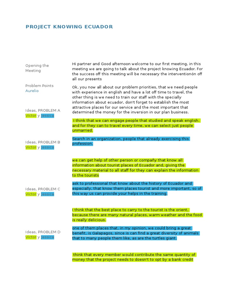 Project Meeting: Ecuador Tourism Strategy | PDF