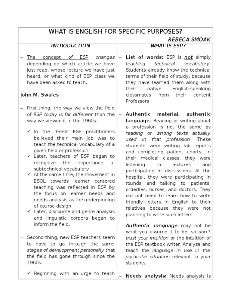 What Is English For Specific Purposes | Download Free PDF | Vocabulary ...