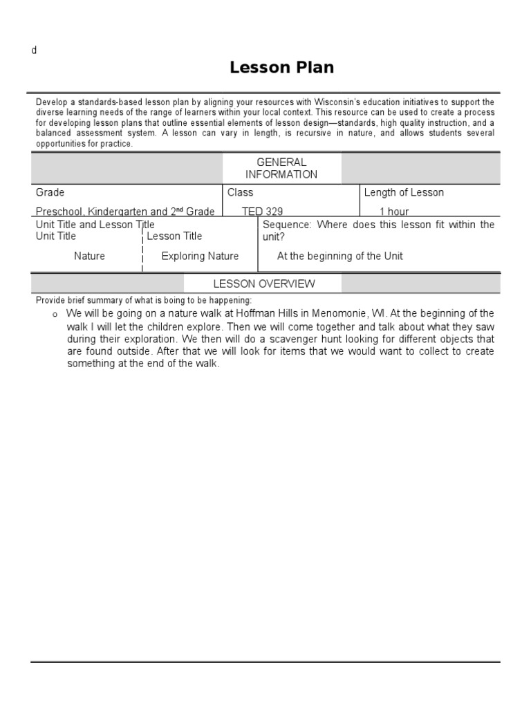 Nature Lesson Plan | PDF | Lesson Plan | Educational Assessment